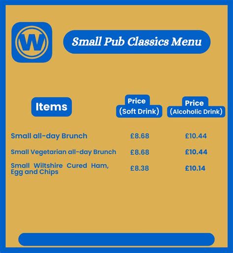 Wetherspoon Small Pub Classics Menu With Prices In 2024
