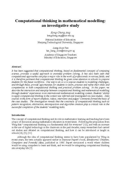 Computational Thinking In Mathematical Modelling Edu National