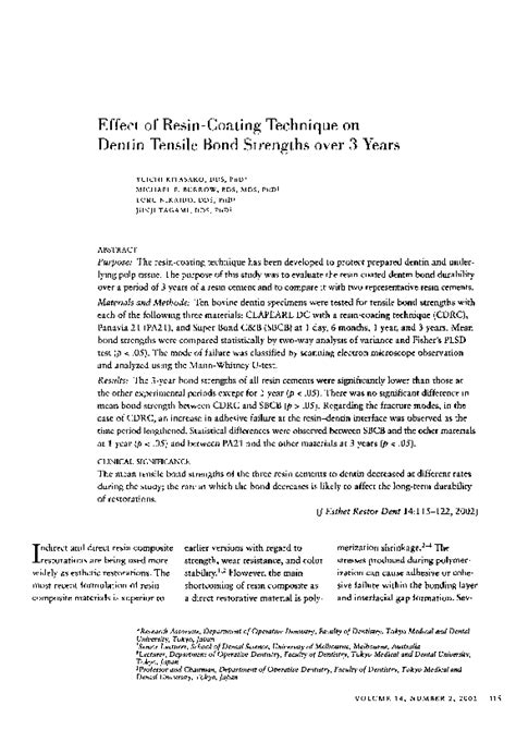 Pdf Effect Of Resin Coating Technique On Dentin Tensile Bond