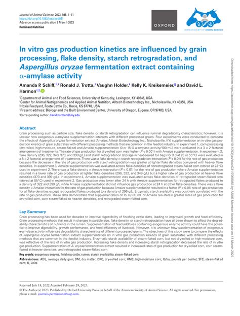 Pdf In Vitro Gas Production Kinetics Are Influenced By Grain Processing Flake Density Starch