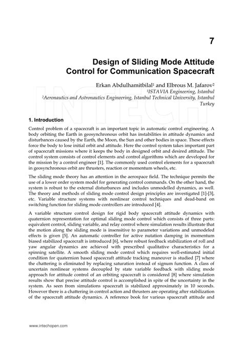 Pdf Design Of Sliding Mode Attitude Control For Communication Spacecraft