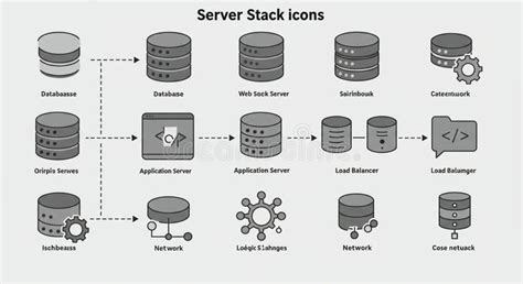 Diagram Depicting Server Stack Icons With Text Labels Representing Various Stock Illustration