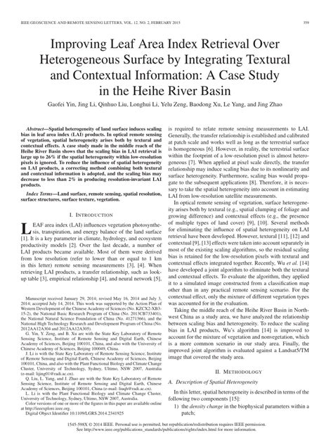 pdf improving leaf area index retrieval over heterogeneous surface by