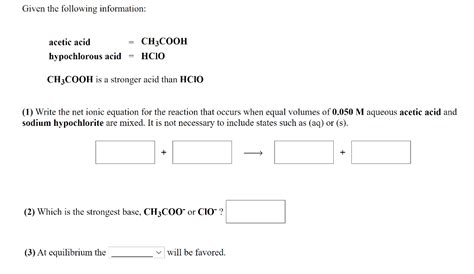 Solved Given The Following Information Formic Acid
