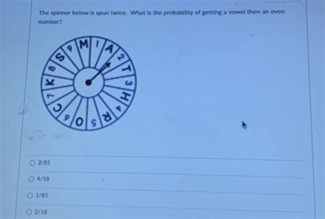 The Spinner Below Is Spun Twice What Is The Probability Of Getting A