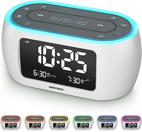 Buffbee Bedside Alarm Clock Radio With 7 Color Night Light Dual Alarm