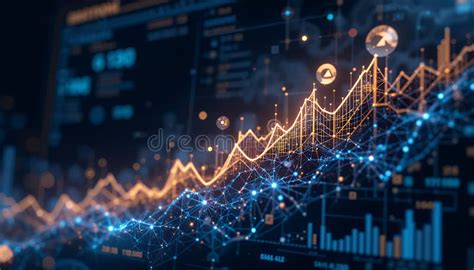 Glowing Neon Data Visualization Graph Showing Upward Trend And Progress Stock Illustration