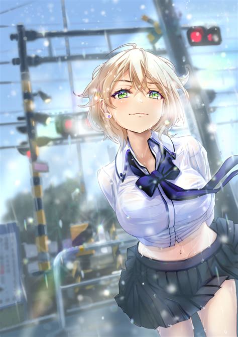 Safebooru 1girl 3 Blonde Hair Blue Bow Bow Breasts Clouds Dutch