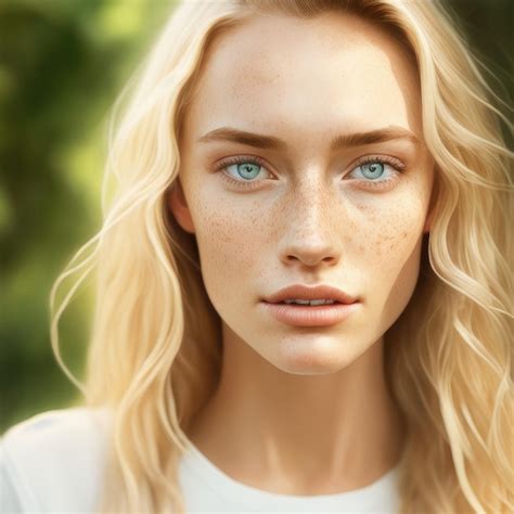 Premium Photo A Woman With Freckles And Blue Eyes Looks At The Camera