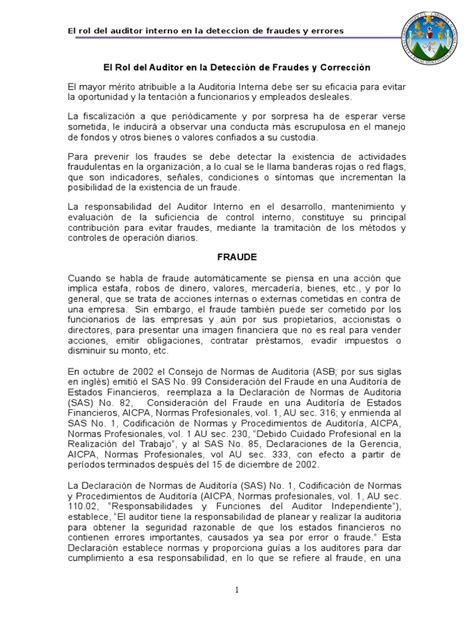 El Rol Del Auditor Interno En La Deteccion De Fraudes Y Errores Pdf