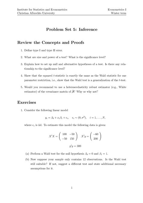 Problem Set 5 WS23 24 Institute For Statistics And Econometrics Christian Albrechts
