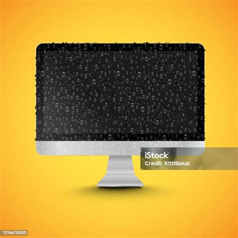 물방울 벡터 일러스트와 함께 빛나는 검은 화면과 사실적인 고립 된 Pc 0명에 대한 스톡 벡터 아트 및 기타 이미지 0명
