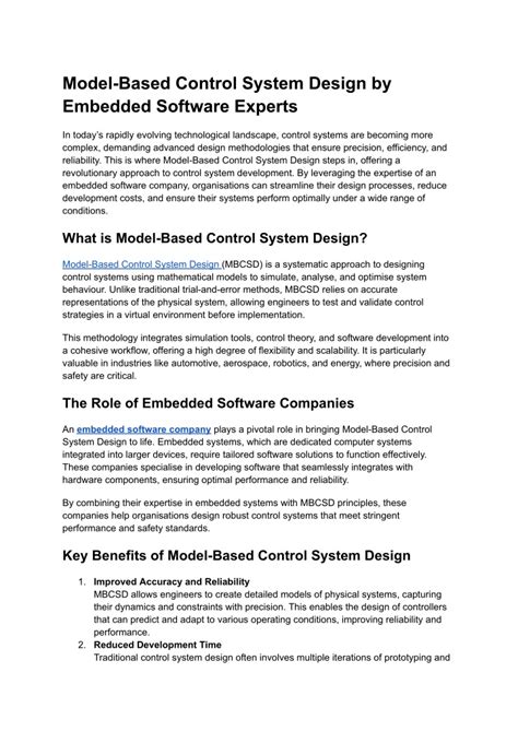 Ppt Model Based Control System Design By Embedded Software Experts