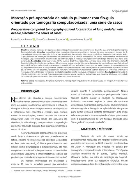 Pdf Preoperative Computed Tomography Guided Localization Of Lung Nodules With Needle Placement