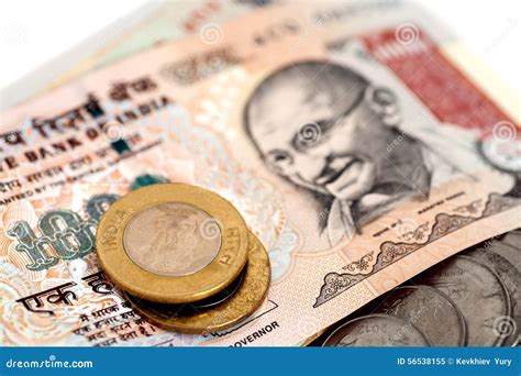 Indian Currency Rupee Notes And Coins Stock Image Image Of Metal