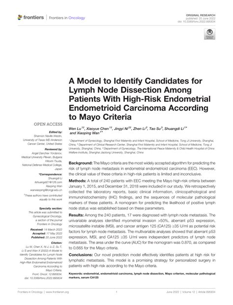 Pdf A Model To Identify Candidates For Lymph Node Dissection Among Patients With High Risk