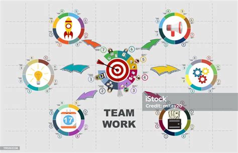 비즈니스 분석 및 계획 컨설팅 팀 워크 프로젝트 관리 재무 보고서에 대한 개념 성공을위한 대상촬영 아이콘 컬러풀 서클 화살표 현대 아이디어와 개념 개념에 대한 스톡 벡터