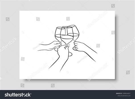 Continuous Line Drawing Hands Cheering Glasses Stock Vector Royalty