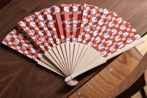 Custom Printed Wooden And Fabric Handfans Hotel T Selection