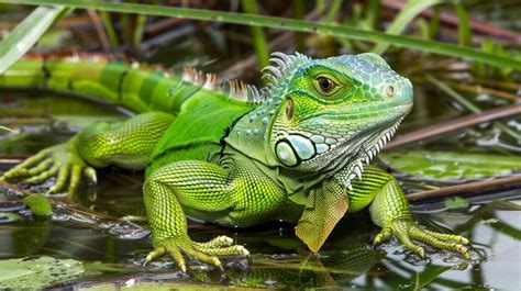 Closeup Of Iguana In Natural Habitat Premium Ai Generated Image