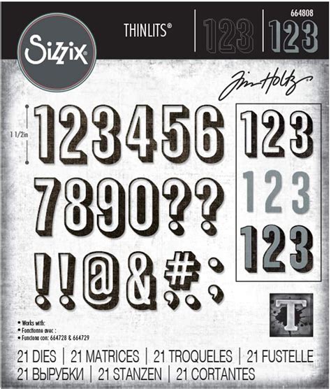 Sizzix Thinlits Die Set 21pk 664808 Alphanumeric Shadow Numbers By Tim Holtz Bigamart