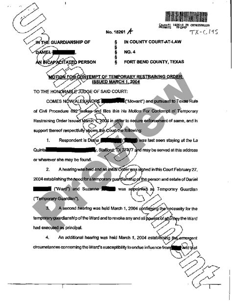Temporary Restraining Order Texas Template