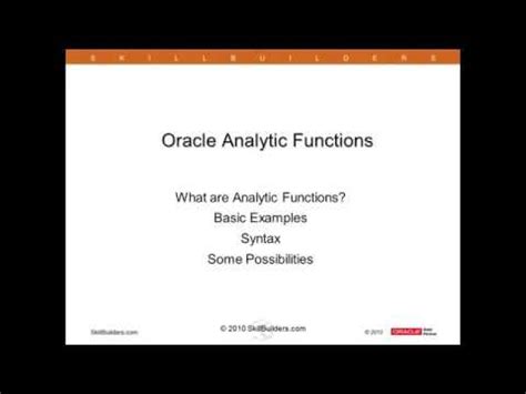 Introduction To Oracle Analytic Functions For Data Warehouse YouTube