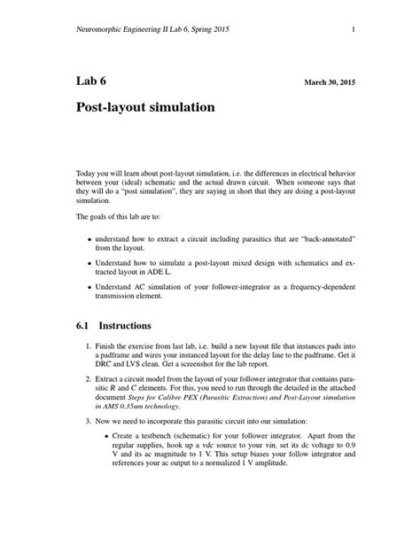 Post Layout Simulation 61 Instructions Pdf Electronic Circuits