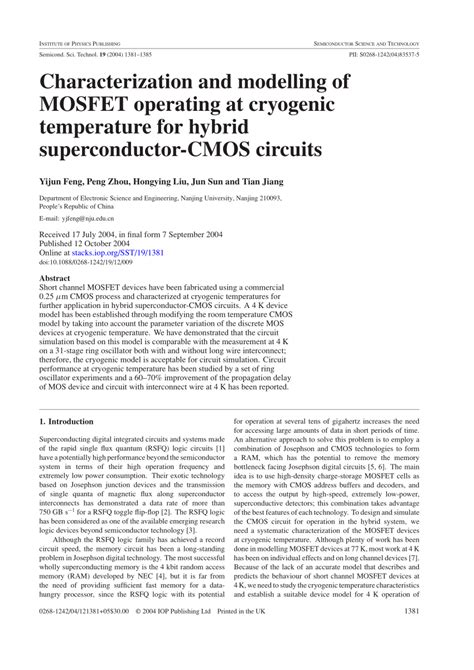 Pdf Characterization And Modelling Of Mosfet Operating At Cryogenic Temperature For Hybrid