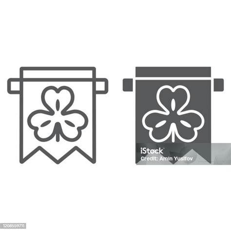 클로버 배너 라인과 문양 아이콘 세인트 패트릭의 날과 휴일 클로버 플래그 기호 벡터 그래픽 흰색 배경에 선형 패턴 Eps 10 10에 대한 스톡 벡터 아트 및 기타 이미지
