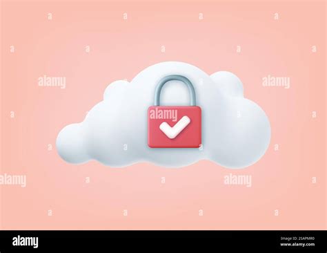 3d White Fluffy Cloud And Locked Padlock Security Concept 3d Rendering Password Protected
