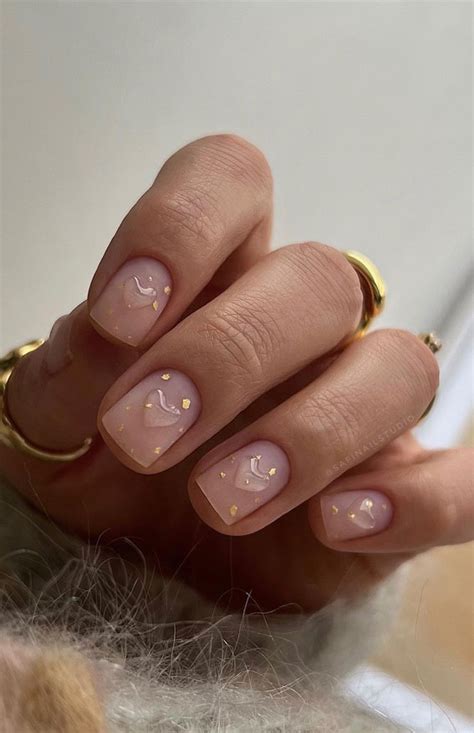 Captivating Valentines Day Nail Designs Clear Heart Gold Foil Nails