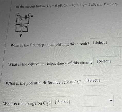 Solved In the circuit below C1 6μF C2 4μF C3 2μF and V 12 Chegg