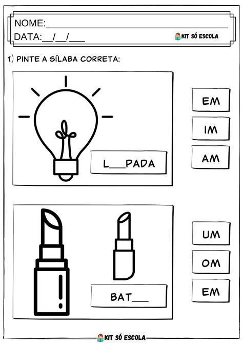 Atividades Sílabas Simples e Complexas Corujinha ABC