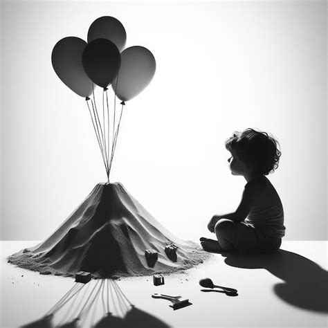 Premium Photo Balloon Companion Little Boy In Monochrome Solitude