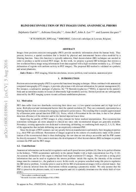 Pdf Blind Deconvolution Of Pet Images Using Anatomical Priors