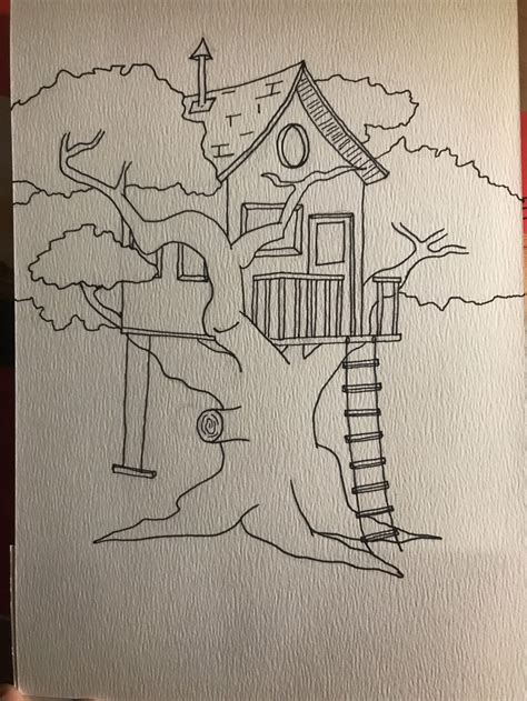 Tree House Sketch With Fine Liner Tree House Drawing Easy Drawings Book Art