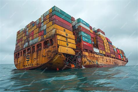 Extremely Overloaded Cargo Containership Premium Ai Generated Image