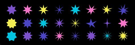 컬러풀한 샤프 셰이프 컬렉션 밝고 불규칙한 불꽃과 반짝임이 세트 추상적인 엣지 있는 반짝임과 별 요소 팩 배너 콜라주 포스터 및 스티커를 위한 비대칭 각도 형태 번들