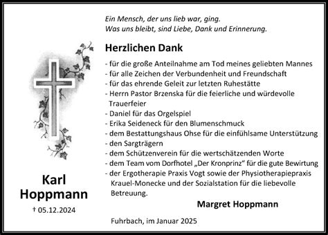 Traueranzeigen Von Karl Hoppmann Trauer Anzeigen De