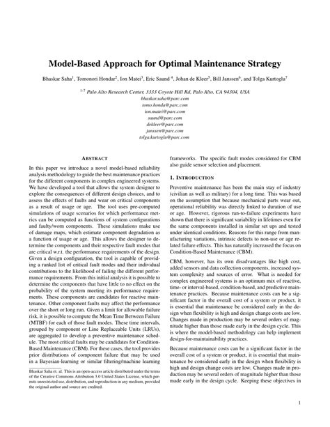 Pdf Model Based Approach For Optimal Maintenance Strategy