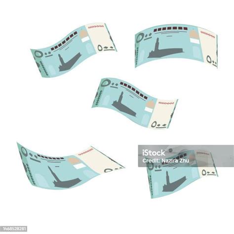 Yemeni Rial Vector Illustration Yemen Money Set Bundle Banknotes Falling Flying Money 500 Yer