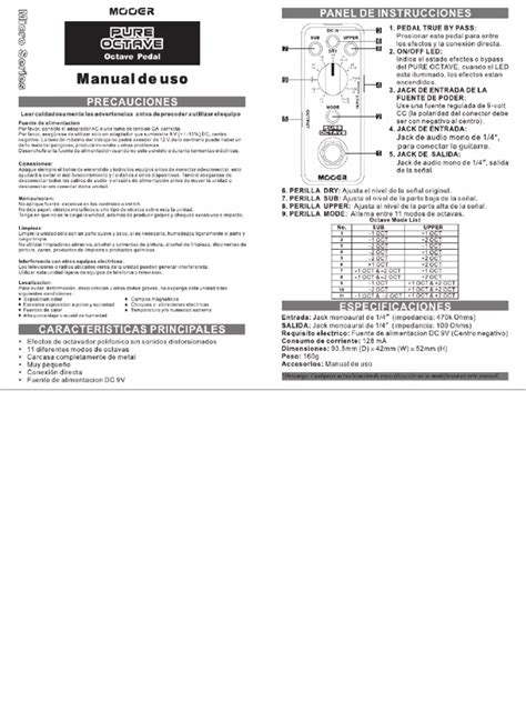 Manual De Usuario Mooer Pure Octave Español 1 Páginas Pdf