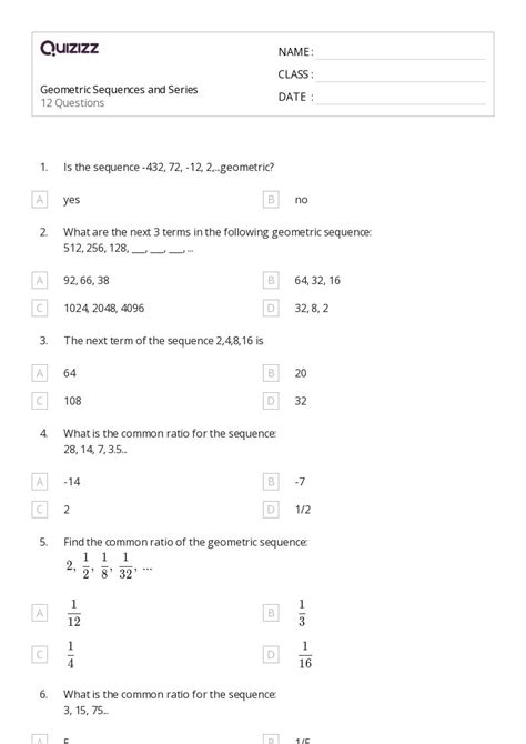 50 Sequences And Series Worksheets For 10th Grade On Quizizz Free