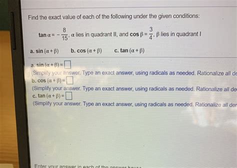 Solved Find The Exact Value Of Each Of The Following Under