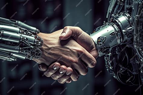 Premium Ai Image A Robot Shaking Hands With A Robot In The Background