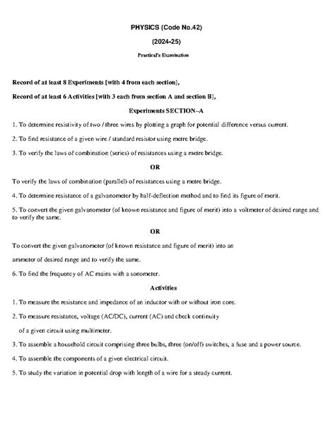 Physics Eqwifgoiqwefhioq Physics Code No 2024 25 Practicals