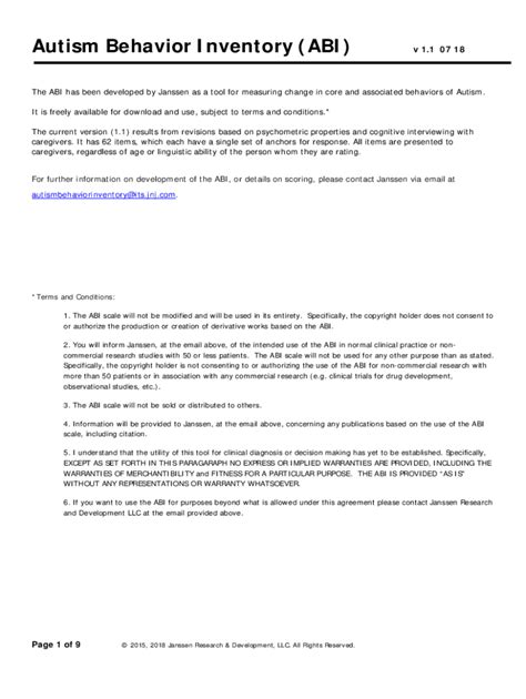 Fillable Online Autism Behavior Inventory Short Form Abi S Fax Email