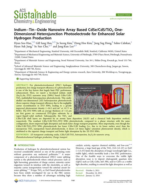 Pdf Indium Tin Oxide Ito Nanowires Array Based Cdsecdstio2 1 D