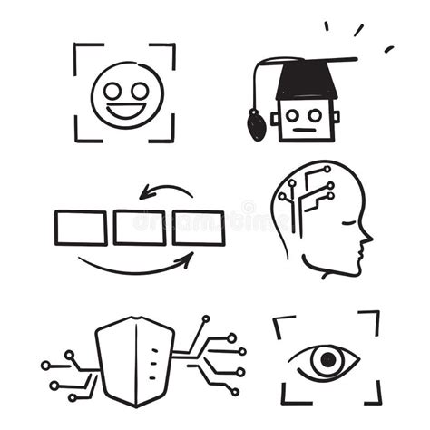 hand drawn doodle set of artificial intelligence related illustration